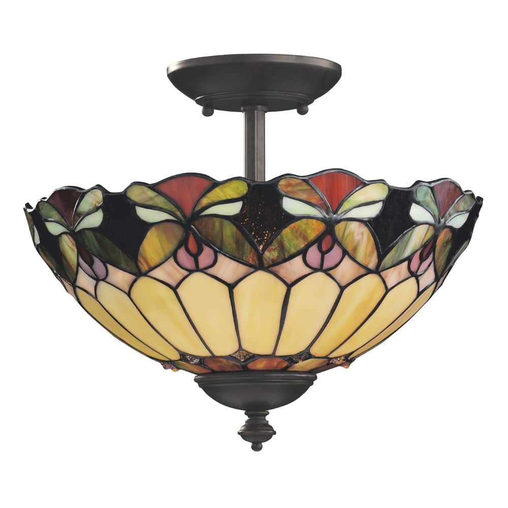 Aztec Lighting Tiffany-style 2-light Bronze Semi-flush Mount ...