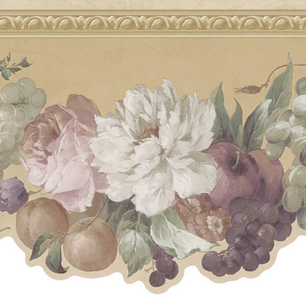 Mauve Fruit & Floral Border Wallpaper - Bed Bath & Beyond - 7847902