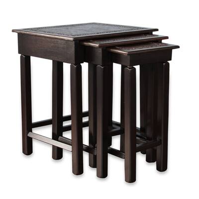 Colonial Guard Set Of 3 Handmade Hand Tooled Leather Brown Mohena Wood ...