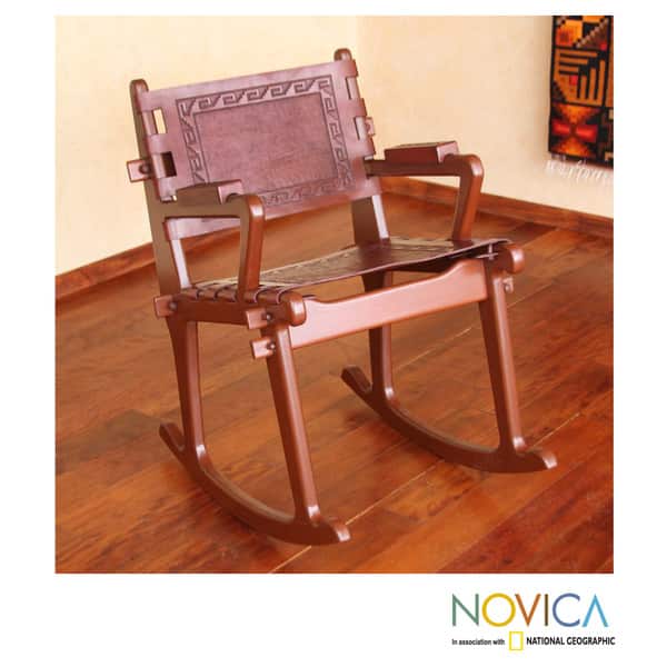 Handmade Mohena Wood and Leather 'Modern Inca' Rocking Chair (Peru ...