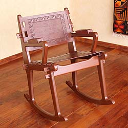 Handmade Mohena Wood and Leather 'Modern Inca' Rocking Chair (Peru ...