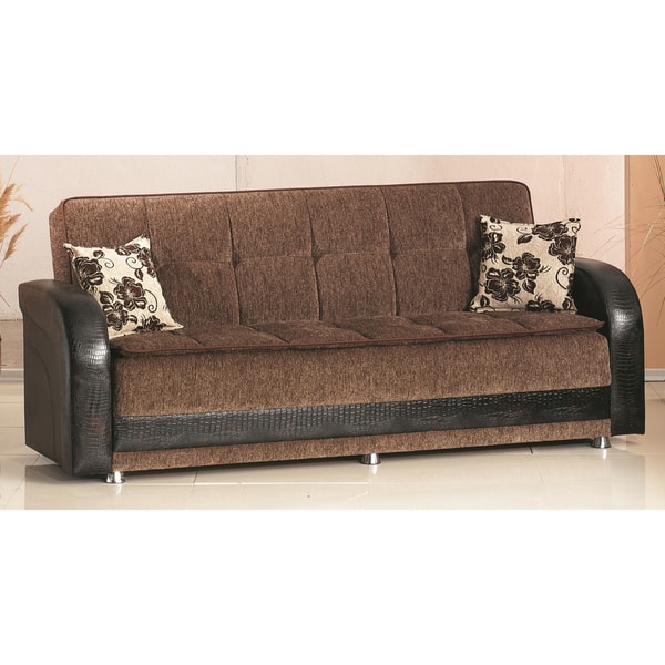 'Utica' Brown Bicast Leather and Fabric Sofa Bed - Bed Bath & Beyond ...
