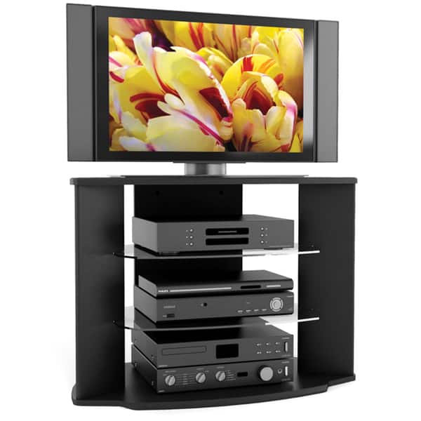 Sonax Rio 35-inch Midnight Black TV Stand with Two Glass Shelves - Bed ...