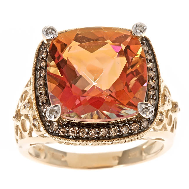 D'Yach 14k Yellow Gold Sunset Topaz and 1/4ct TDW Brown Diamond Ring ...