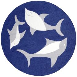 Hand-Hooked Blue/Multicolored Dolphin Portage Rug (8' Round) - Bed Bath ...
