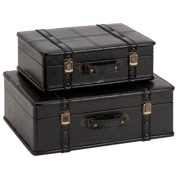 Casa Cortes Black Leather Decorative Trunk Cases (Set of 2) - Bed Bath ...