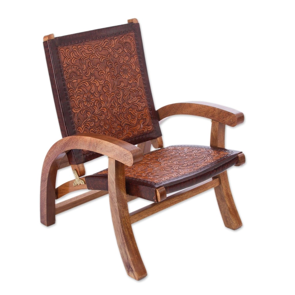 Handmade Tornillo Wood and Leather Colonial Honey Folding Chair (Peru ...