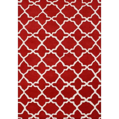 Handmade Tufted Red Wool Blend Rug - 8' x 10' - Overstock - 7974891