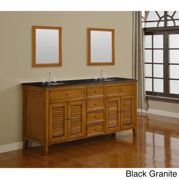 Direct Vanity 70-inch Oak Shutter Double Vanity Sink Cabinet - Bed Bath ...