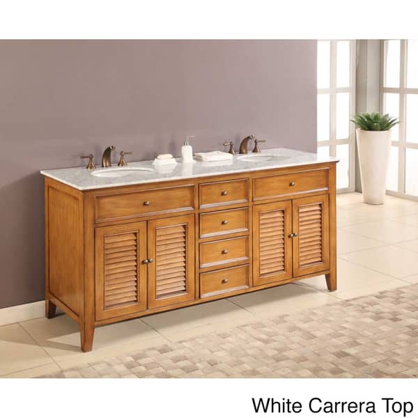 Direct Vanity 70-inch Oak Shutter Double Vanity Sink Cabinet - Bed Bath ...