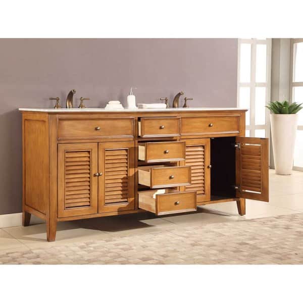 Direct Vanity 70-inch Oak Shutter Double Vanity Sink Cabinet - Bed Bath ...