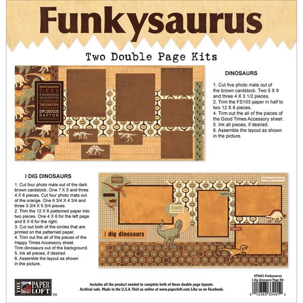 Funkysaurus Double Page Kit 12"X12"-Dinosaurs & I Dig Dinosaurs - Bed ...