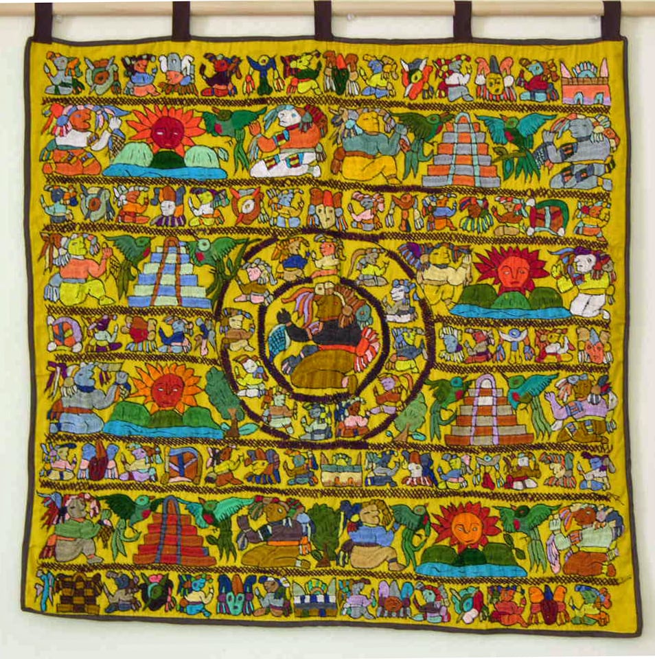 Hand Embroidered Yellow Mayan Tapestry (Guatemala) - Bed Bath & Beyond ...