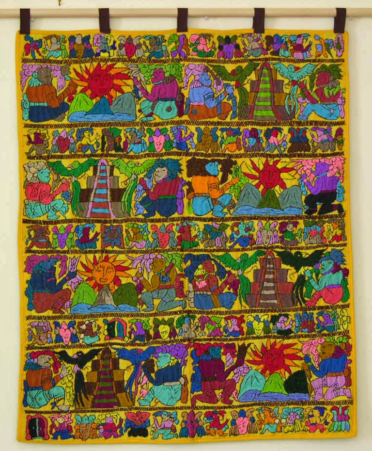 Hand Embroidered Gold Mayan Tapestry (Guatemala) - Bed Bath & Beyond ...