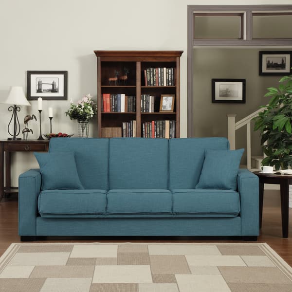 Portfolio Mali Convert-a-Couch Caribbean Blue Linen Futon Sofa Sleeper ...