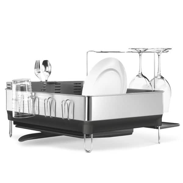 simplehuman Steel Frame Dish Rack with Wine Glass Holder - Bed Bath ...