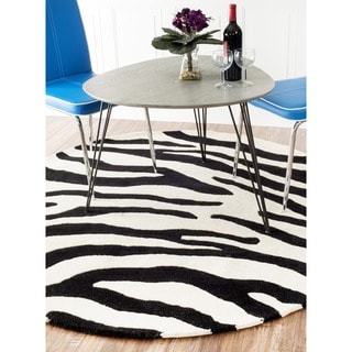 Nuloom Handmade Modern Zebra Black/ Ivory Wool Rug (6' Round) - Bed ...
