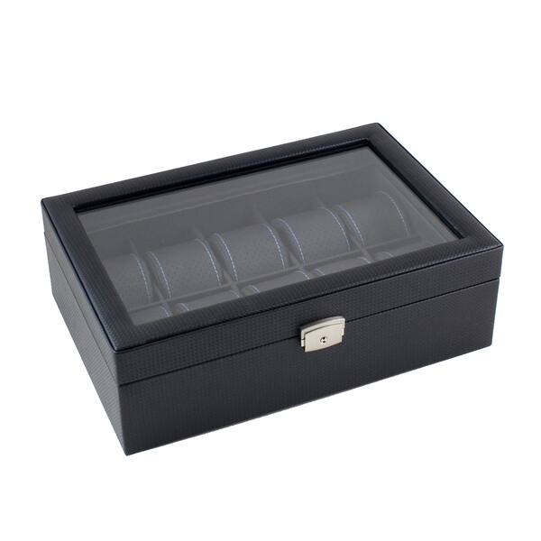 Caddy Bay Collection Black Carbon Fiber Pattern Blue Stitching Watch ...