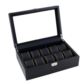 Caddy Bay Collection Black Carbon Fiber Pattern Yellow Stitching Watch ...