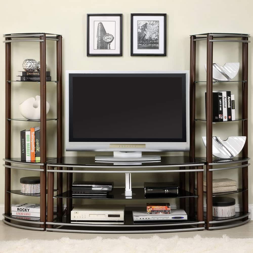 Ped Contemporary Brown and Silver 52-inch Metal Media Center with Glass ...