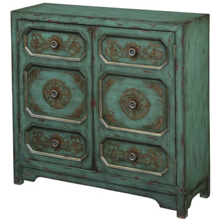 Hand Painted Distressed Antique Turquoise Blue Finish Accent Chest ...
