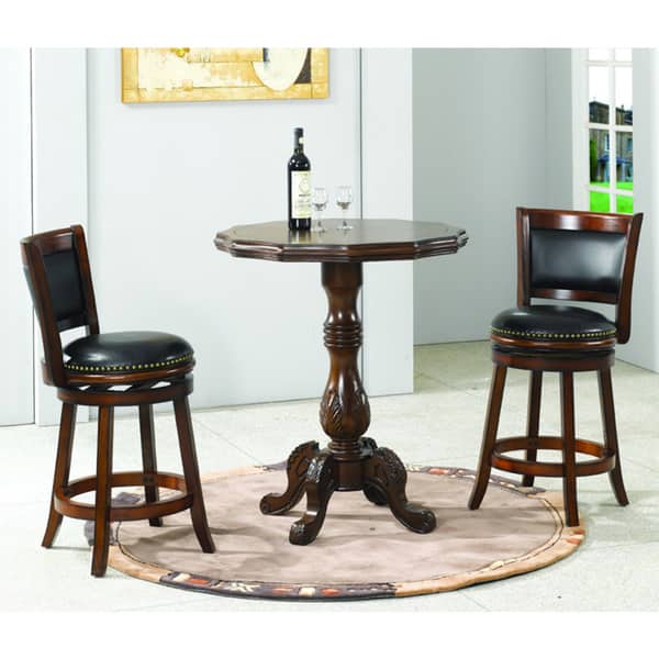 Round 36-inch Walnut Finish Carved Wooden Pedestal Pub Table - Bed Bath ...