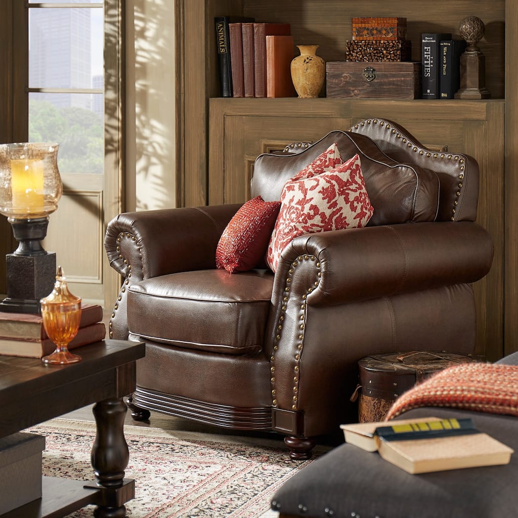 Myles Traditional Chocolate Bonded Leather Rolled Arm Chair by iNSPIRE ...