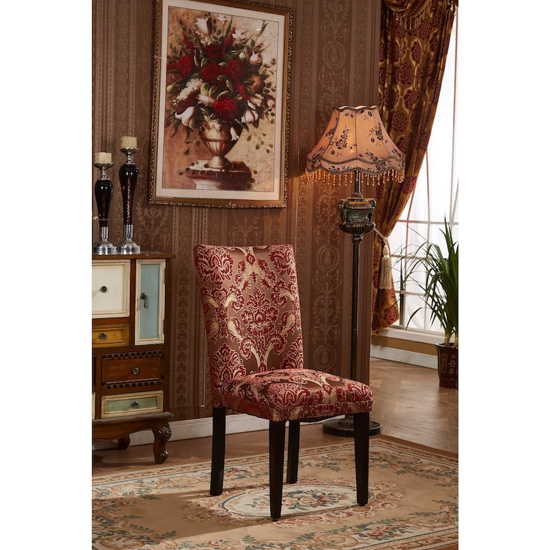 Elegant Red/Golden Damask Parson Chairs (Set of 2) - Overstock - 8099045