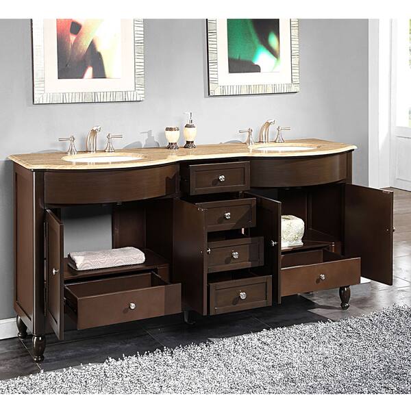 Silkroad Exclusive 72-inch Travertine Stone-top Double Sink Bathroom ... Silkroad Exclusive 72-inch Travertine Stone-top Double Sink Bathroom ...