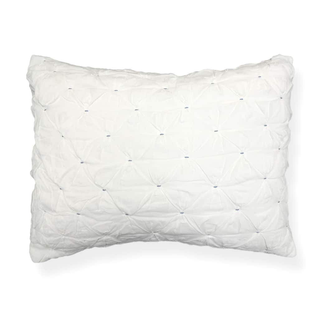Aiden White Puckered Quilt Sham with Blue Stitching - Overstock - 8117172