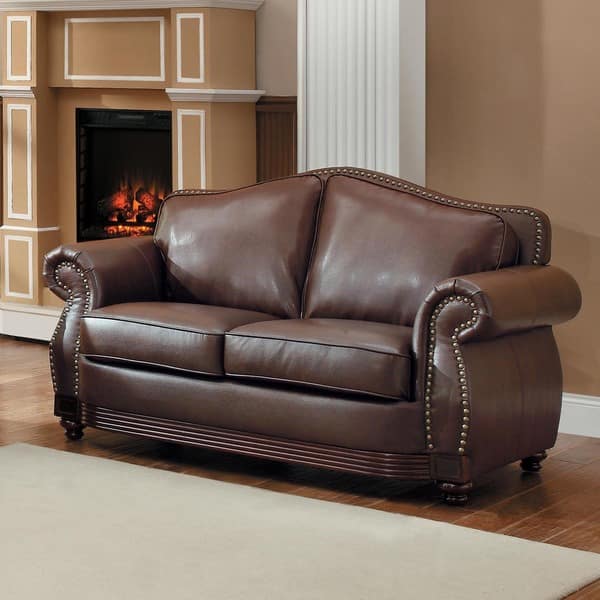 TRIBECCA HOME Myles Traditional Chocolate Bonded Leather Rolled Arm 3 ...