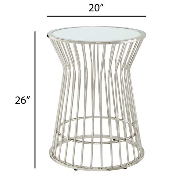 Cyril Contemporary Glam Metal Frosted Glass Drum Accent Table by ...