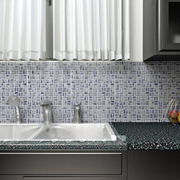 Merola Tile 12x12-inch Samoan Weave Neptune Blue Porcelain Mosaic Floor ...