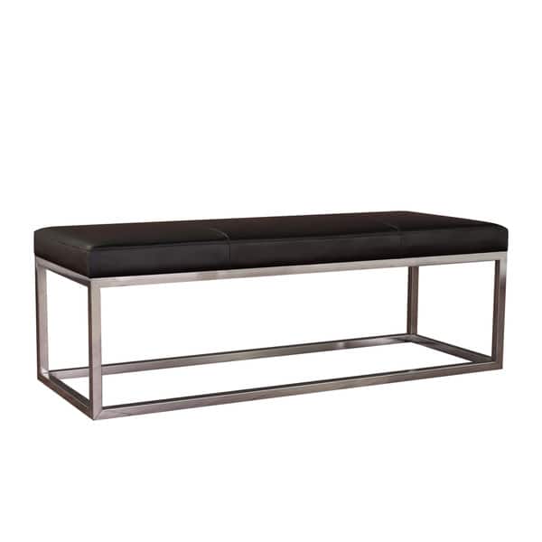 Manhattan Black and Stainless Steel Modern Leather Bench (As Is Item ...