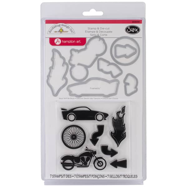 Sizzix Framelits Dies 7/Pkg With Clear Stamps By Doodlebug-Boys Will Be ...