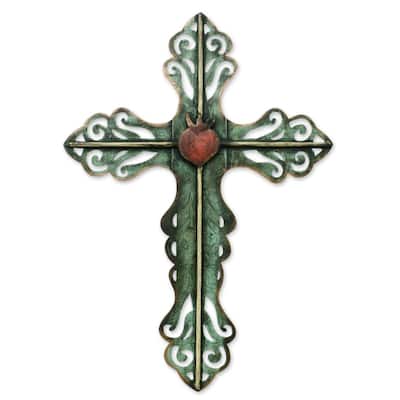 Handmade Steel Cross and Sacred Heart Wall Art Sculpture (Mexico ...
