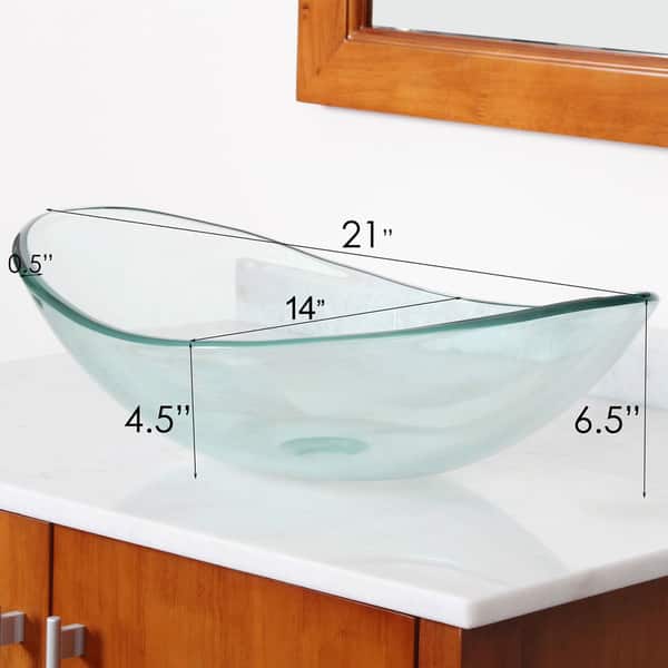 Elite Tempered Bathroom Glass Vessel Sink W. Unique Oval Shape with ...