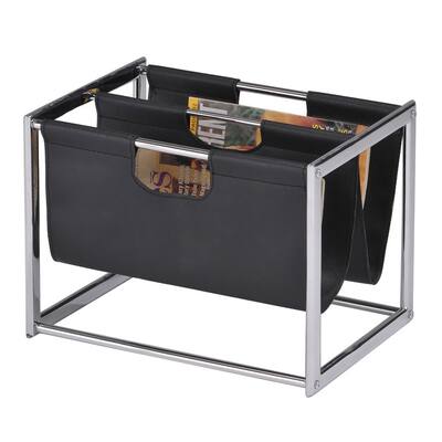 Contemporary Chrome/ Black Magazine Book Rack - Overstock - 8240038