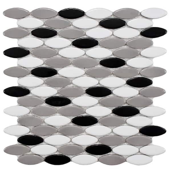 SomerTile 'Posh Ellipse Luna' 10.25 x 12-inch Porcelain Mosaic Tiles ...