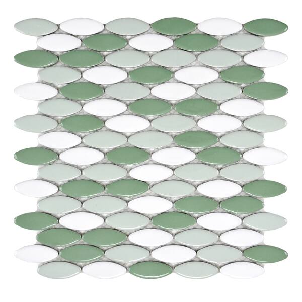 SomerTile 'Posh Ellipse Hierba' 10.25 x 12-inch Porcelain Mosaic Tiles ...