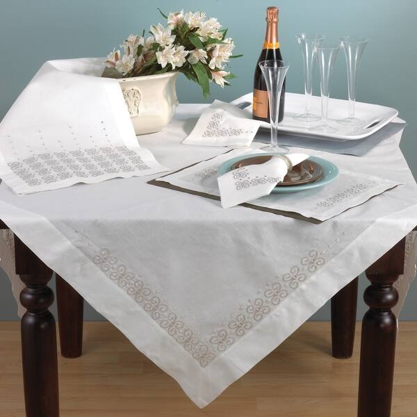 Embroidered Cotton Blend Chain Link Table Topper - Bed Bath & Beyond ...