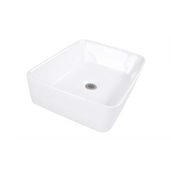 Highpoint Collection 19-inch White Rectangular Bathroom Vessel Sink ...