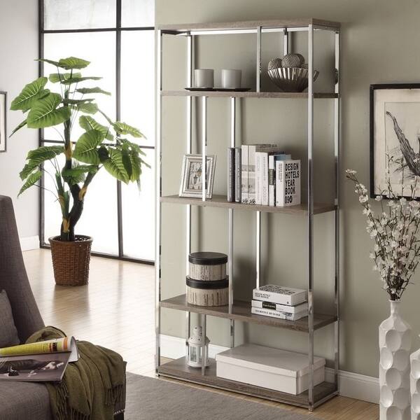 Dark Taupe Reclaimed-Look Chrome Metal Bookcase - Bed Bath & Beyond ...