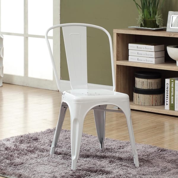 White Glossy Metal Cafe Chairs (Set of 2) - Bed Bath & Beyond - 8323786