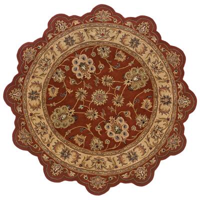 Sevita Hand Tufted Border Star Rust / Gold Wool Rug (7'9 Round) - 7'9 ...