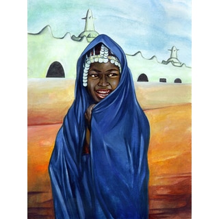'Shrouded Woman Smiling in Desert' Modern Canvas Print Wall Art - Bed ...