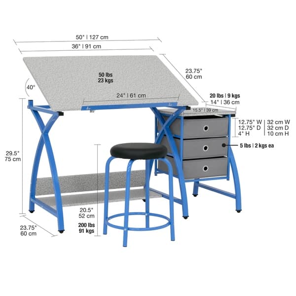 Studio Designs Blue Comet Center Hobby and Craft Table with Stool - Bed ...