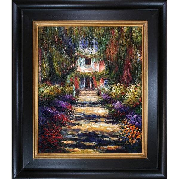La Pastiche Claude Monet 'Garden Path at Giverny' Hand Painted Vertical ...