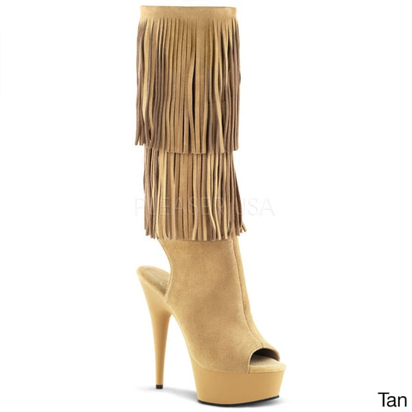 Shop Pleaser Women's 'Delight-2019' Open Toe Knee-high Fringe Boots ...