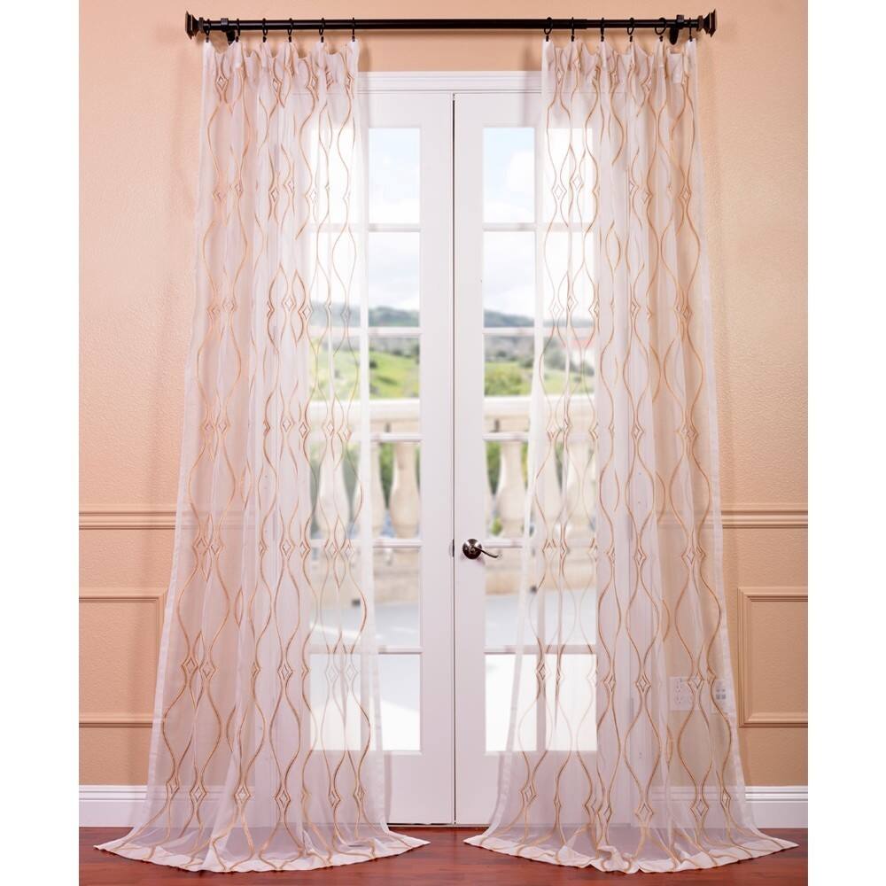 Exclusive Fabrics Contessa Gold Embroidered Sheer Curtain (1 Panel ...